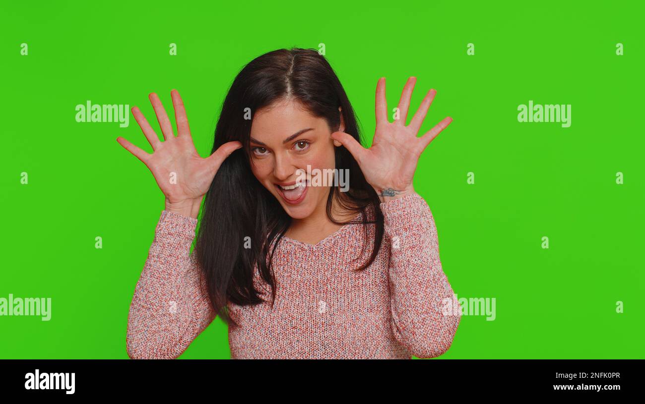 Funny joyful sincere woman 30 years old dancing, making playful silly ...