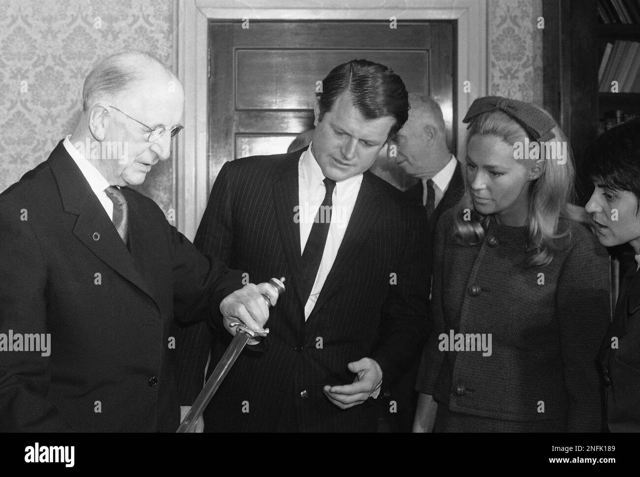 Irish President Eamon De Valera shows Senator Edward M. Kennedy and ...
