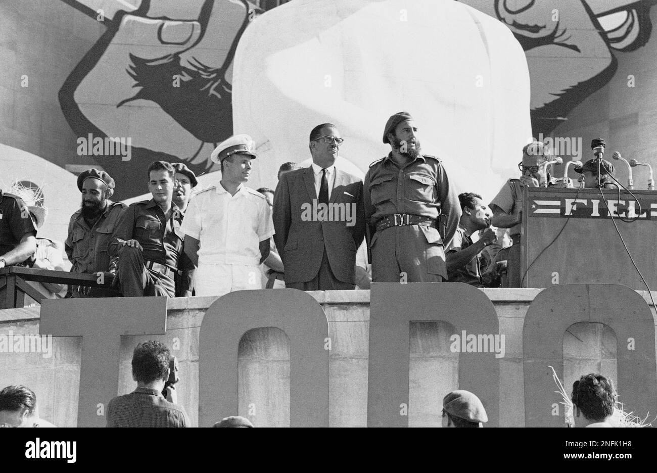 Cuban Prime Minister Fidel Castro directs attention of Russian Spaceman ...