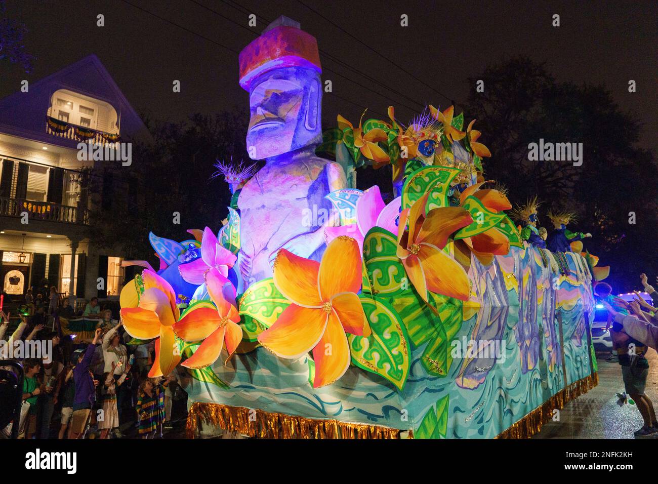 Parade goers and floats are seen at the Knights Of Babylon Parade ...
