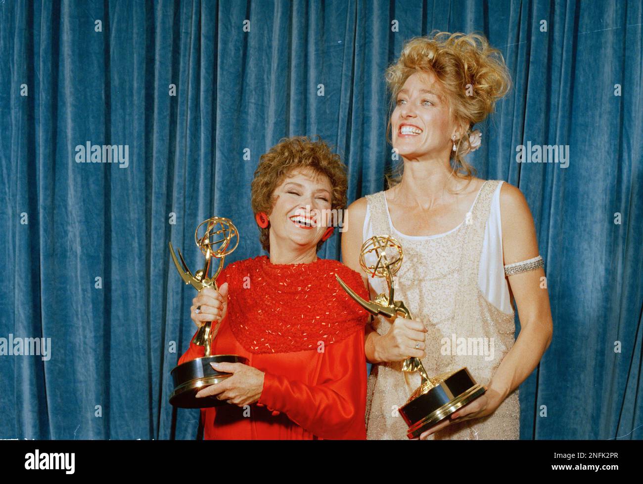 Actress Estelle Getty, left, and actress Patricia Wettig, happily ...