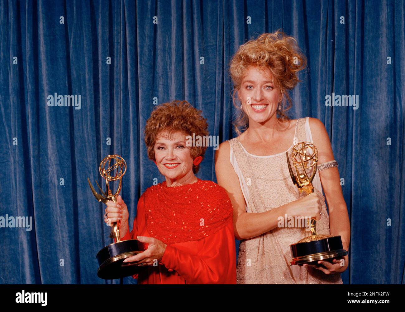 Actress Estelle Getty, left, and actress Patricia Wettig, happily ...
