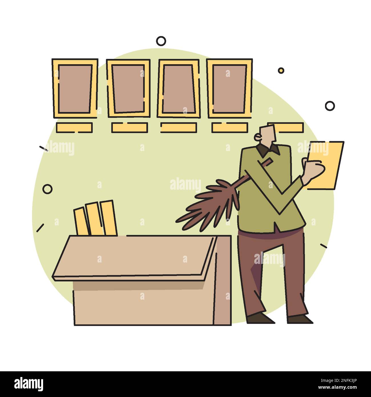 A flat vector illustration of a character carrying a large photo of the ...
