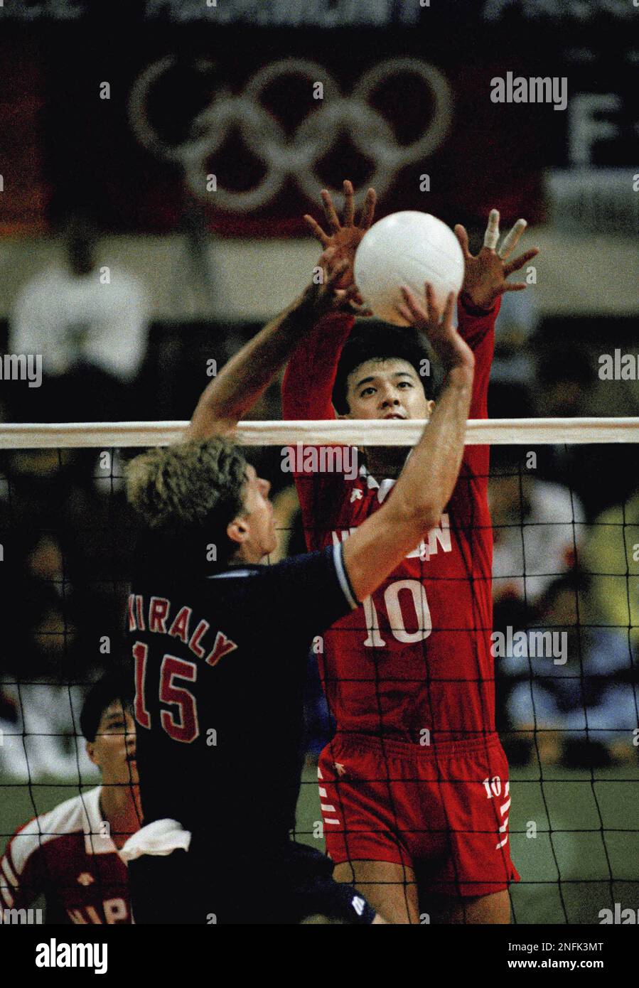 U.S. captain Karch Kiraly, from Santa Barbara, California, counters a ...