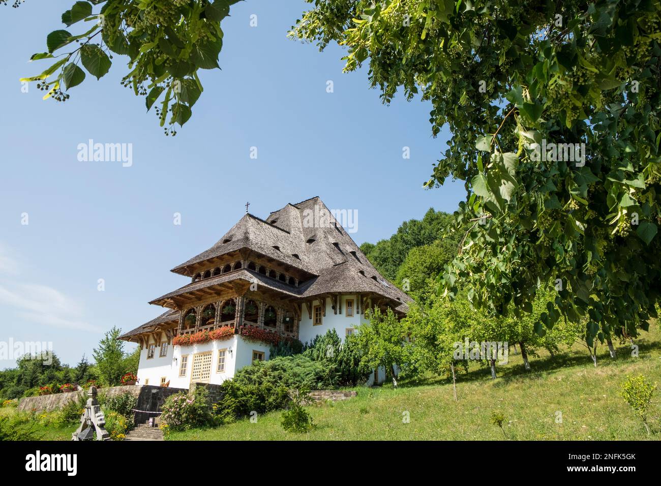 Romania. Maramures. Barsana. Wooden churches at Barsana Monastery Stock ...