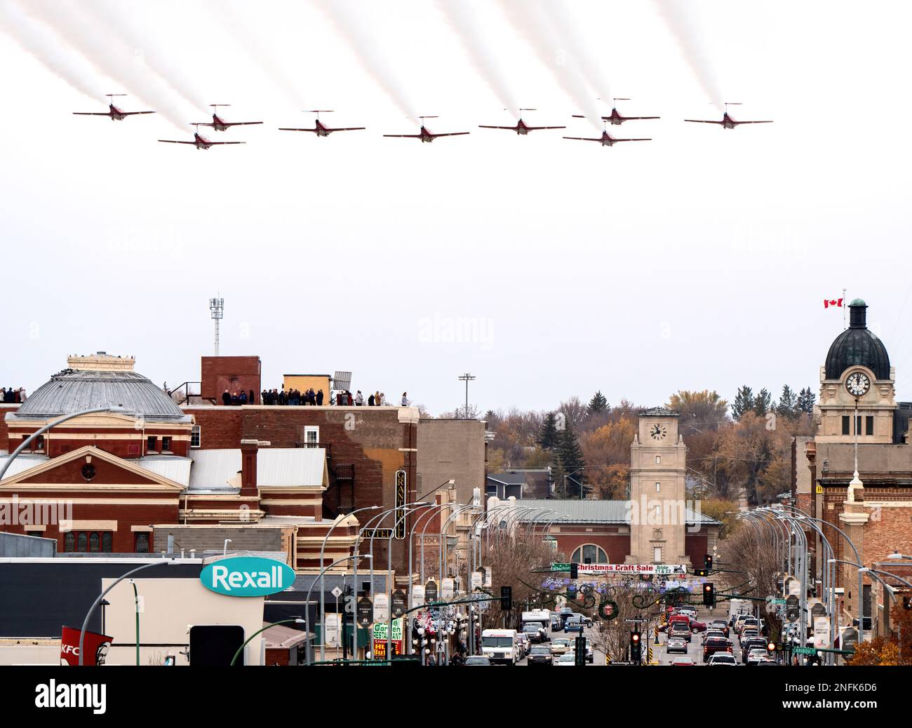 Snowbirds Formation Aerobatics flying over Moose Jaw Saskatchewan Stock ...