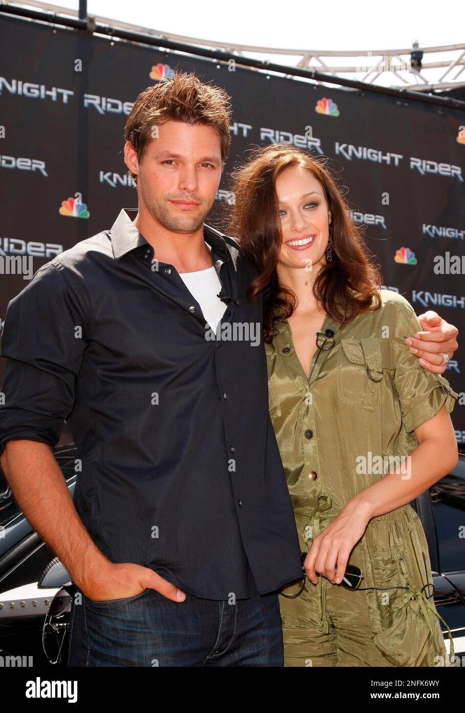 Actors Justin Bruening and Deanna Russo pose at the Knight Rider ...