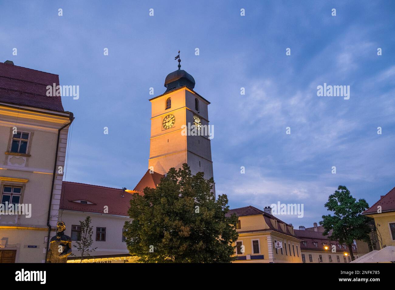 Romania. Transylvania. Sibiu. Sfatului Tower. Mica Square Stock Photo ...