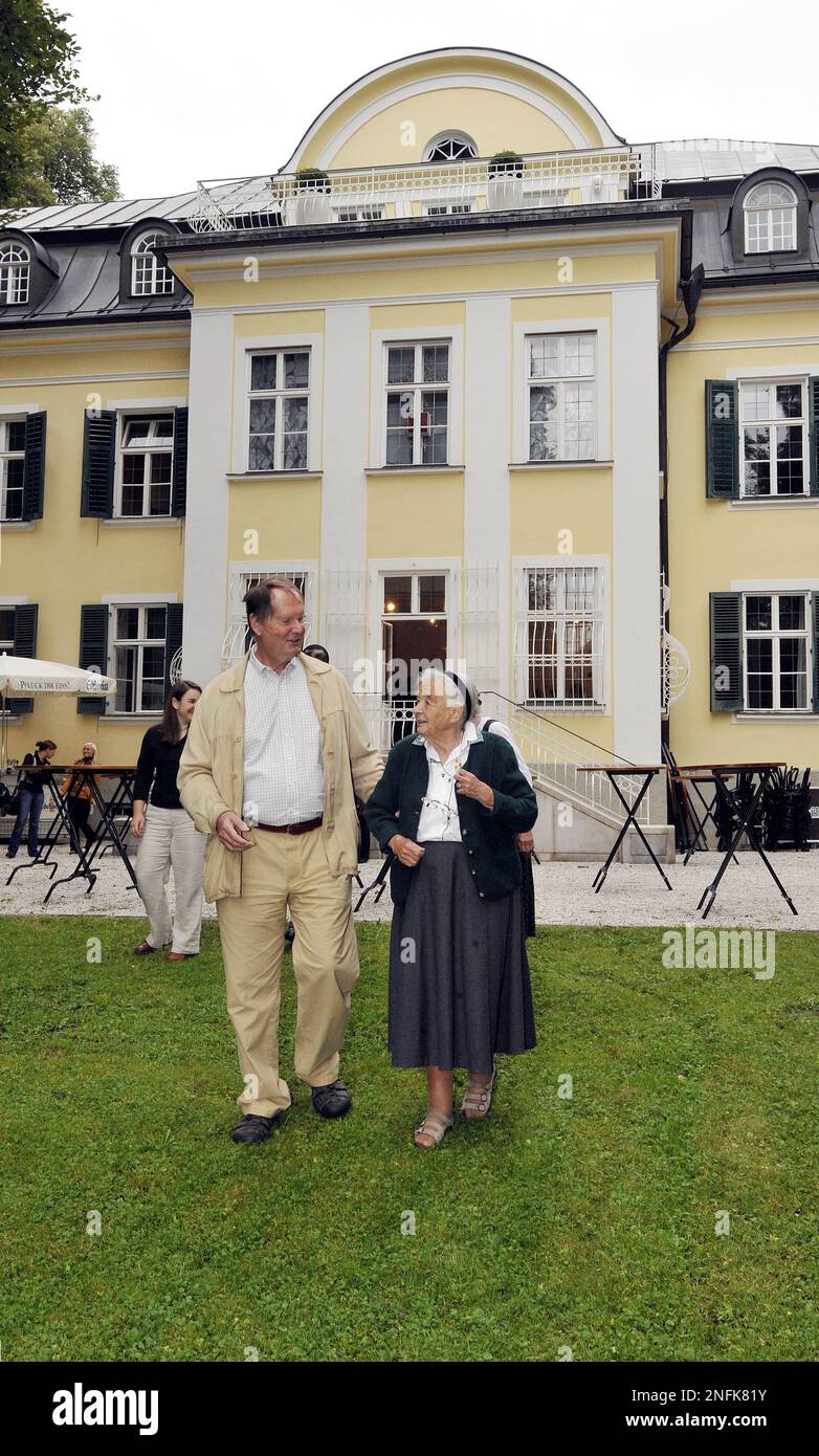 Maria von Trapp and her brother Johannes, left, talk in front of the ...