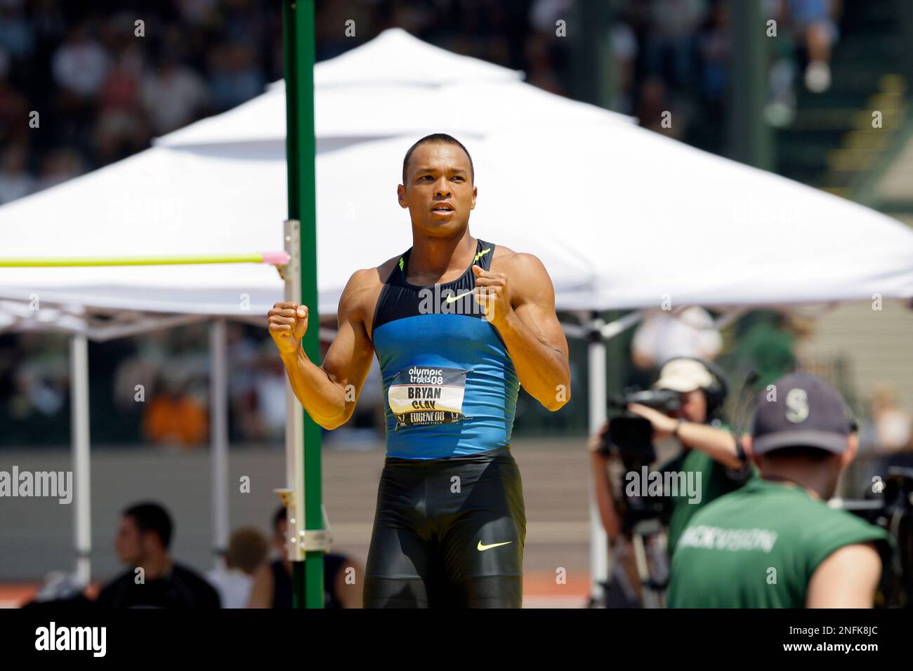 Bryan Clay competes in the decathlon high jump event at the U.S ...