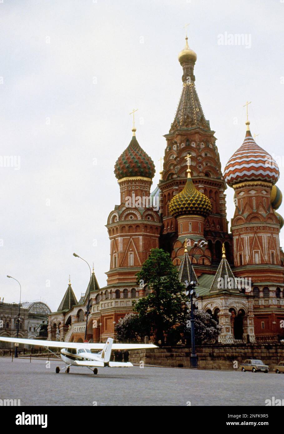 A single engine Cessna aircraft in Moscow's Red Square near St. Basil's ...