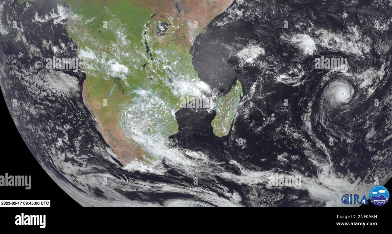 This image from Meteosat-9 satellite shows Cyclone Freddy, right, in ...
