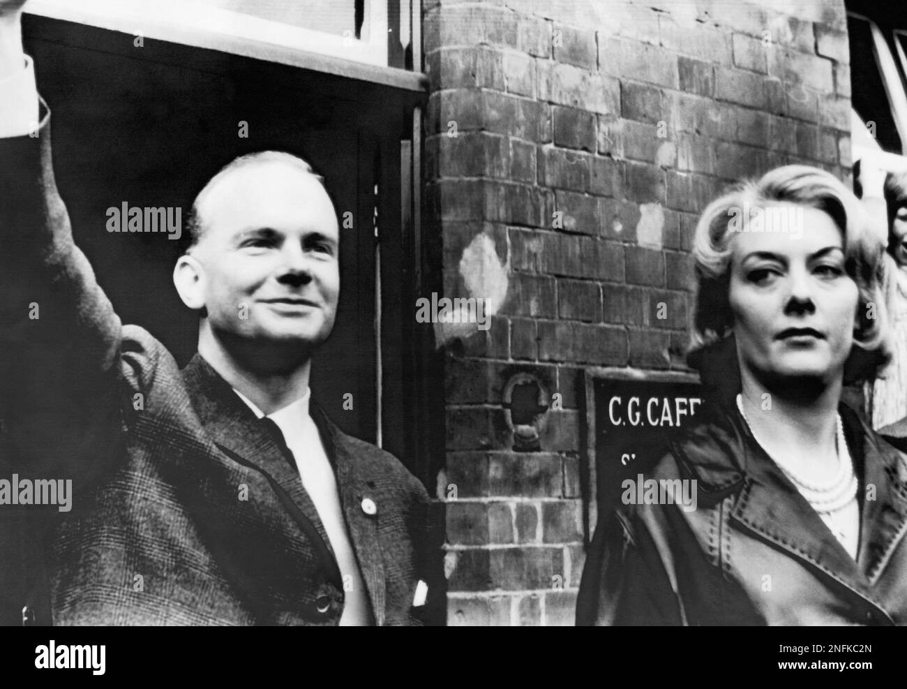 Colin Jordan, leader of Britain's National Socialist movement, raises ...