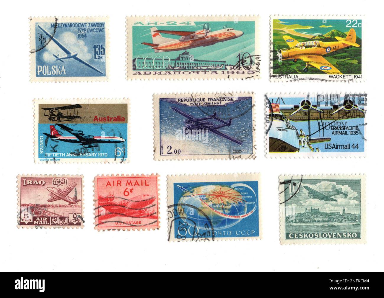 Vintage postage stamps from around the world featuring aircraft Stock ...