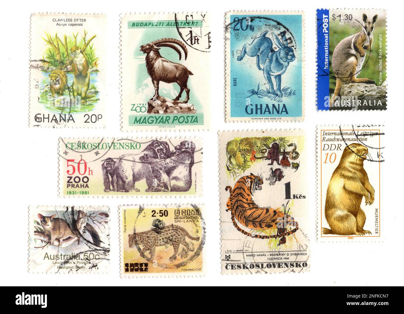 Vintage postage stamps from around the world featuring wild animals ...