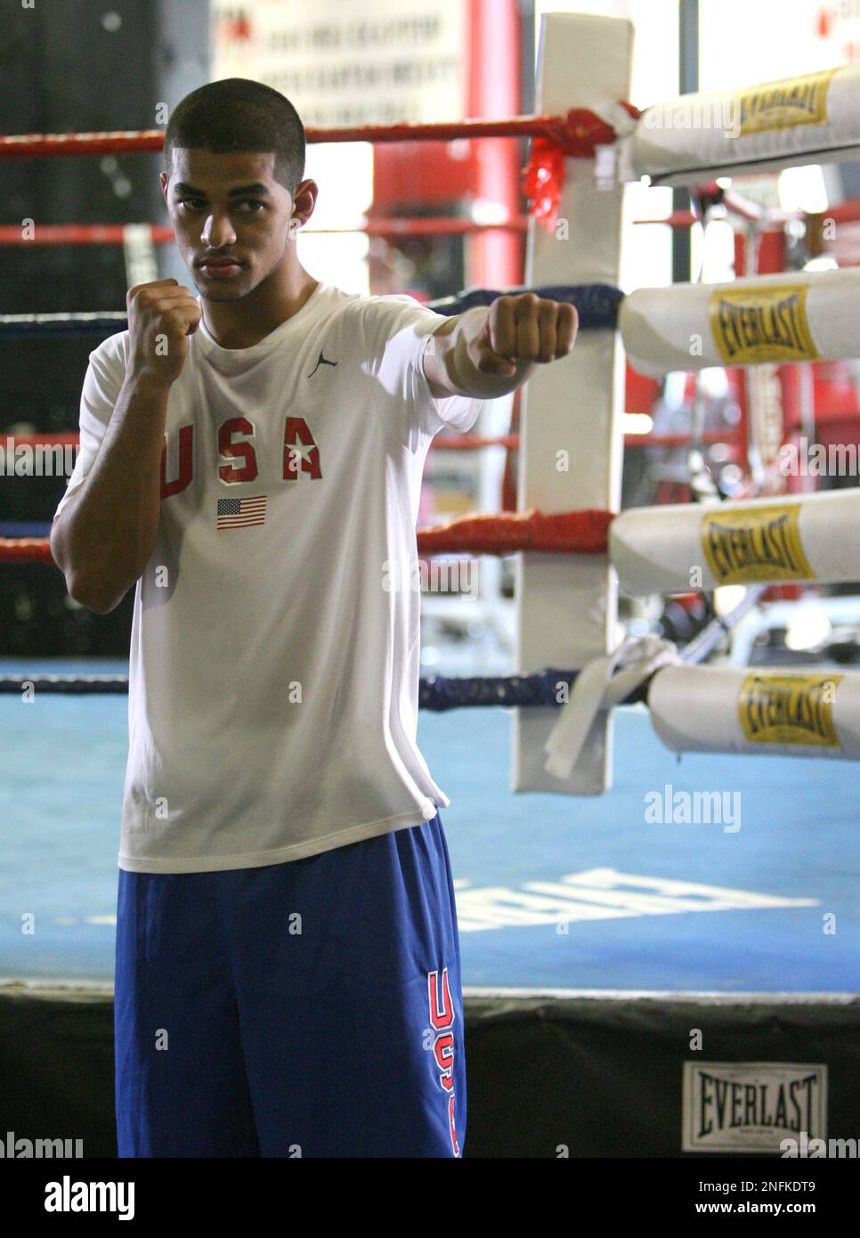 U.S. Olympic boxing team member Sadam Ali poses for photographers after ...