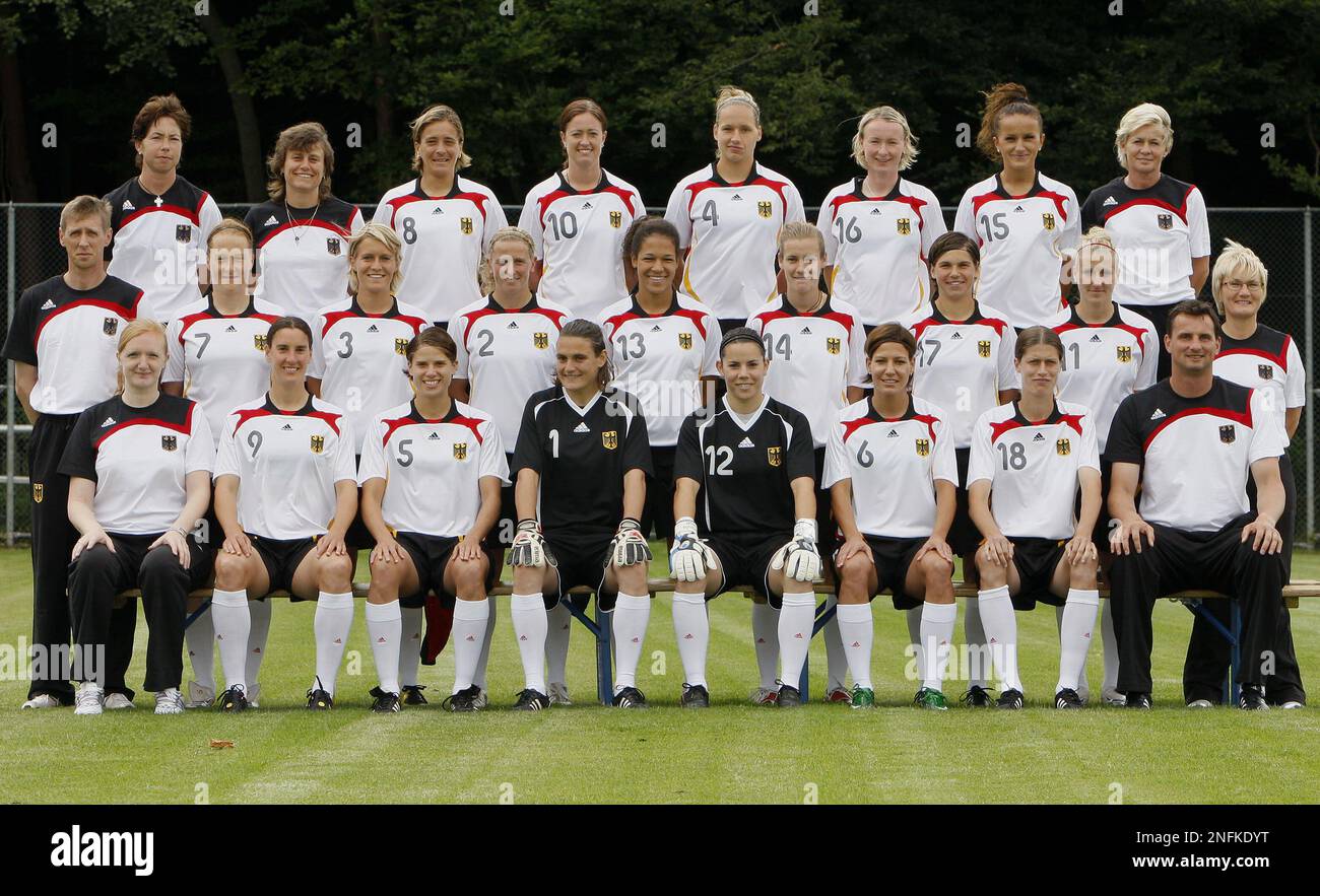 The German women's national soccer team with, from back left to front ...