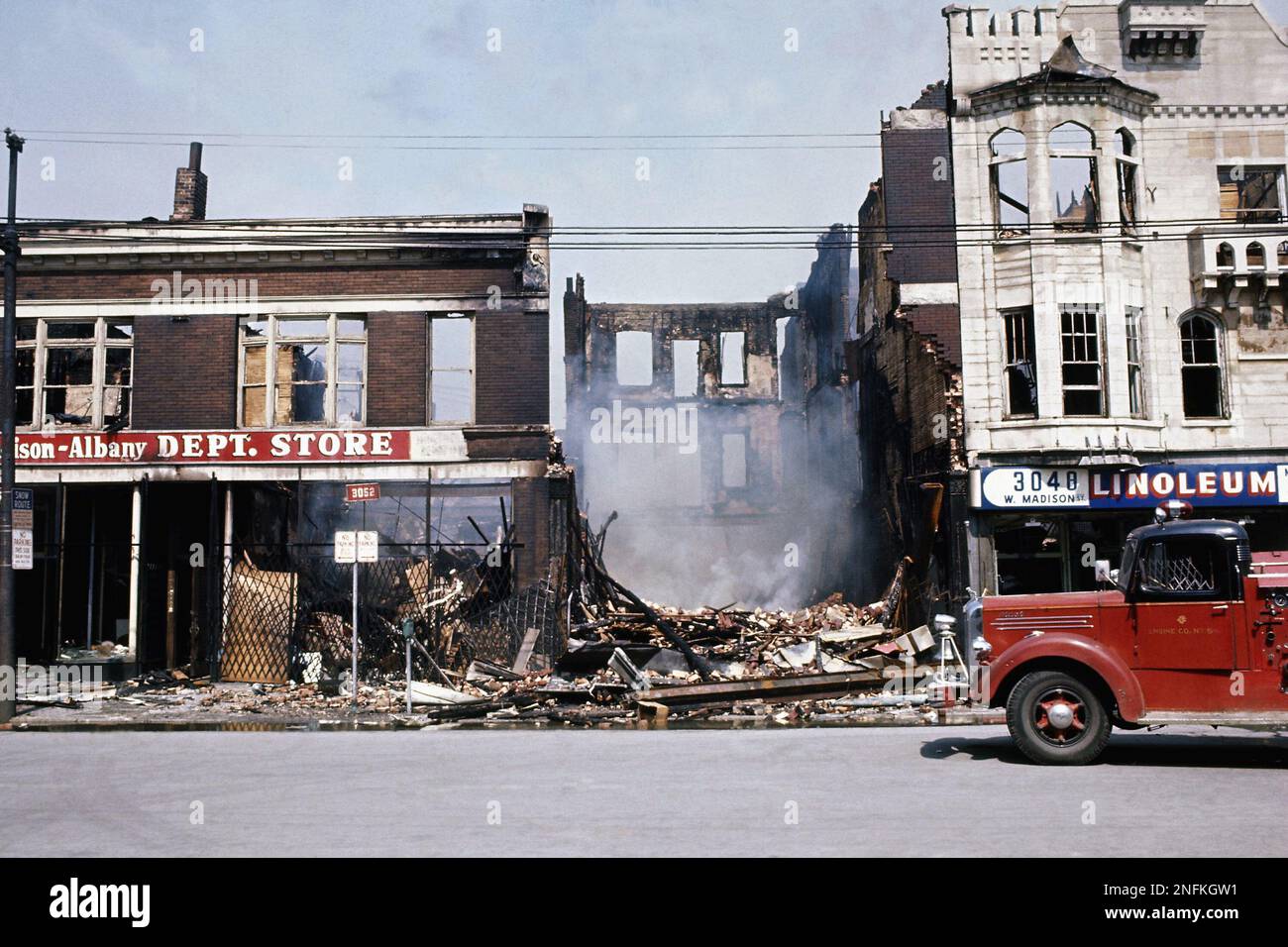 The ruins of a building are seen after Chicago erupted in riots and ...