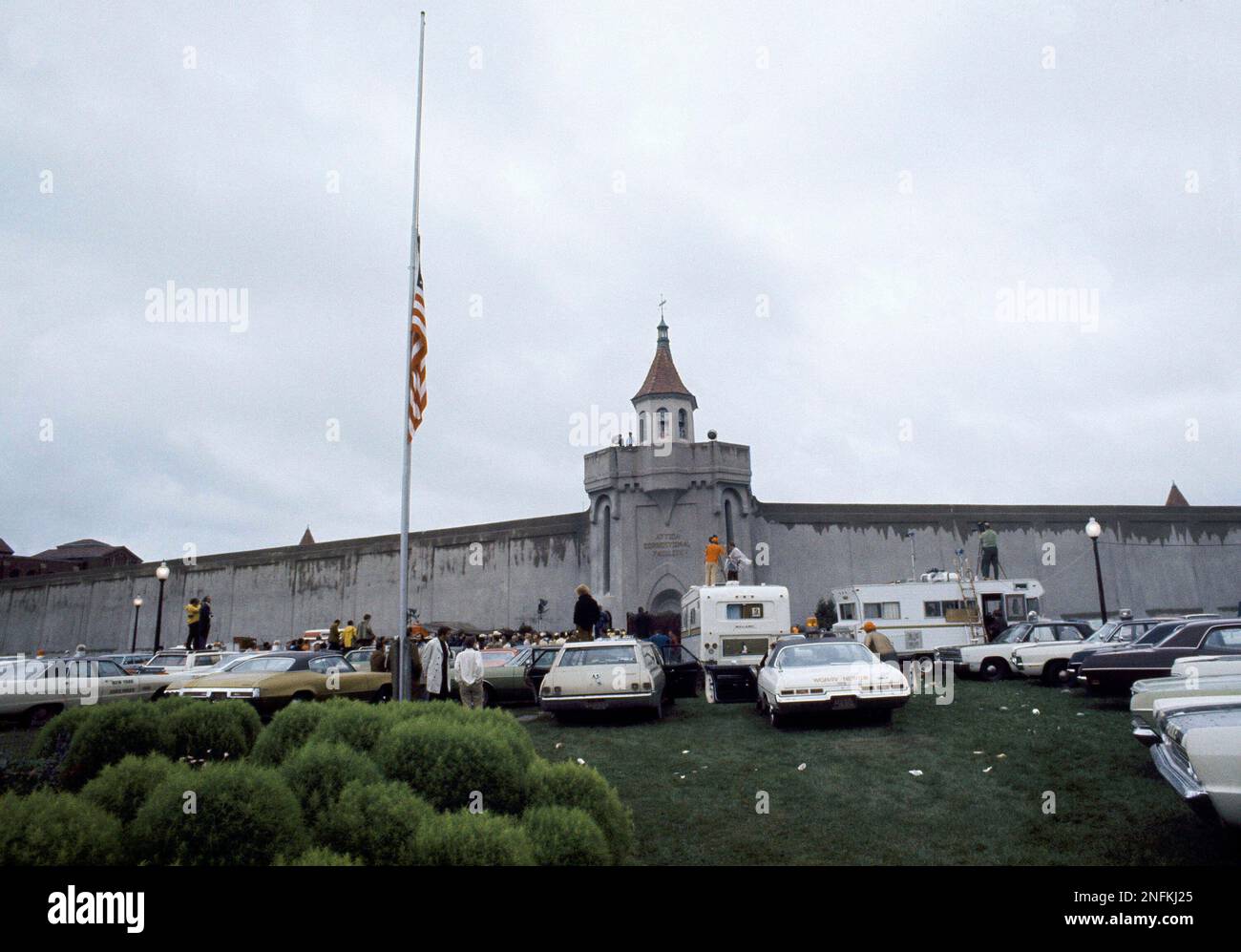 Cars ring the wall at Attica State Prison at Attica, New York after New ...