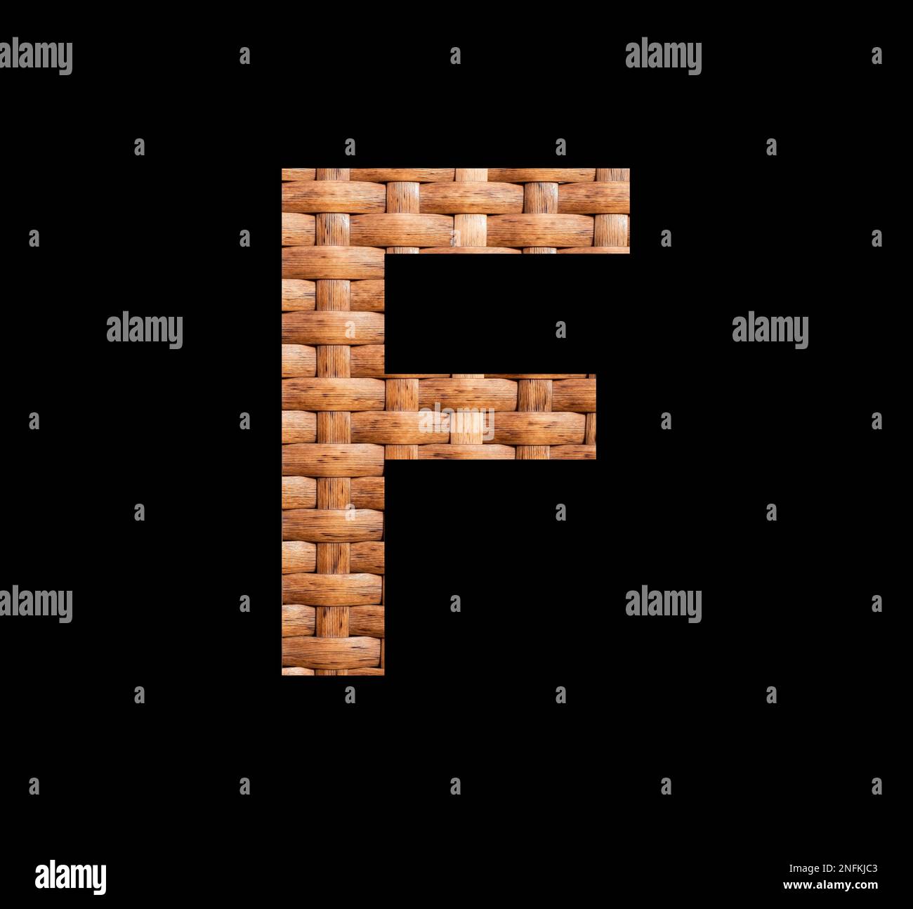 Alphabet letter F - Symmetrically intertwined natural rattan background ...
