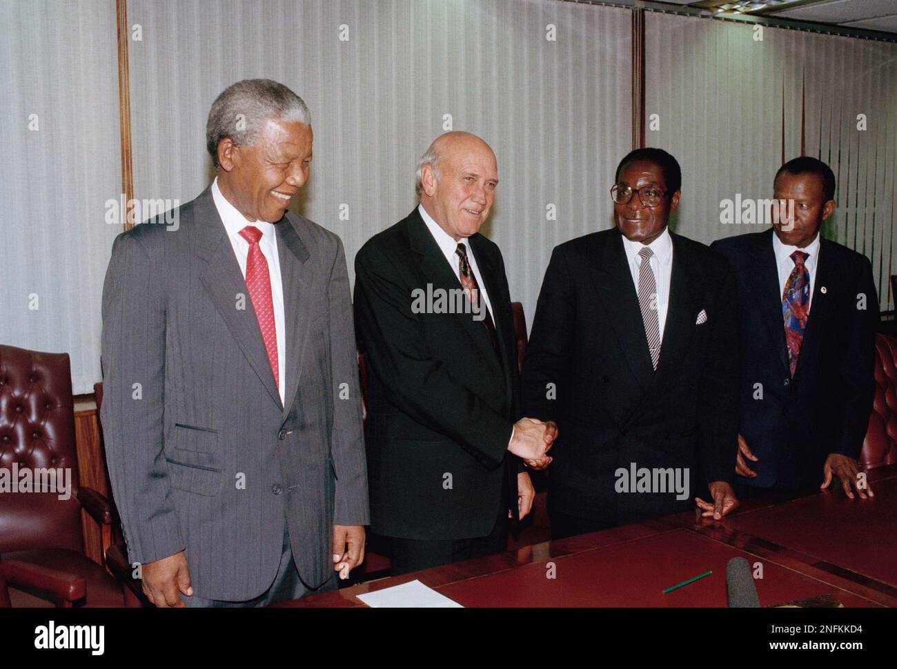 From left to right African National Congress leader Nelson Mandela; South African President F.W ...