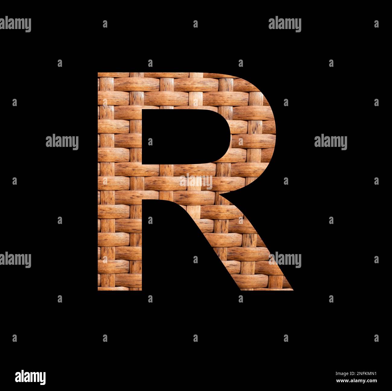 Uppercase letter R - Symmetrically intertwined natural rattan ...