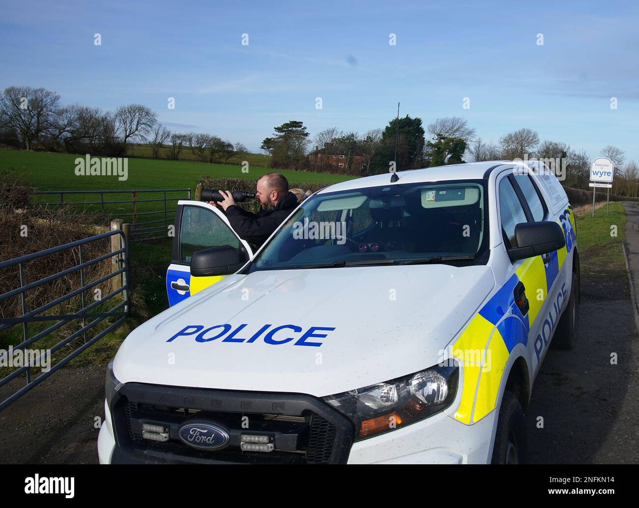 A police officer in Hambleton, Lancashire, as police continue their ...