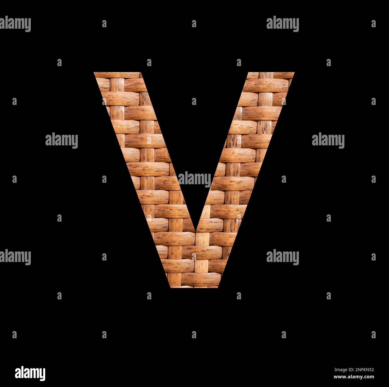 Uppercase letter V - Symmetrically intertwined natural rattan ...