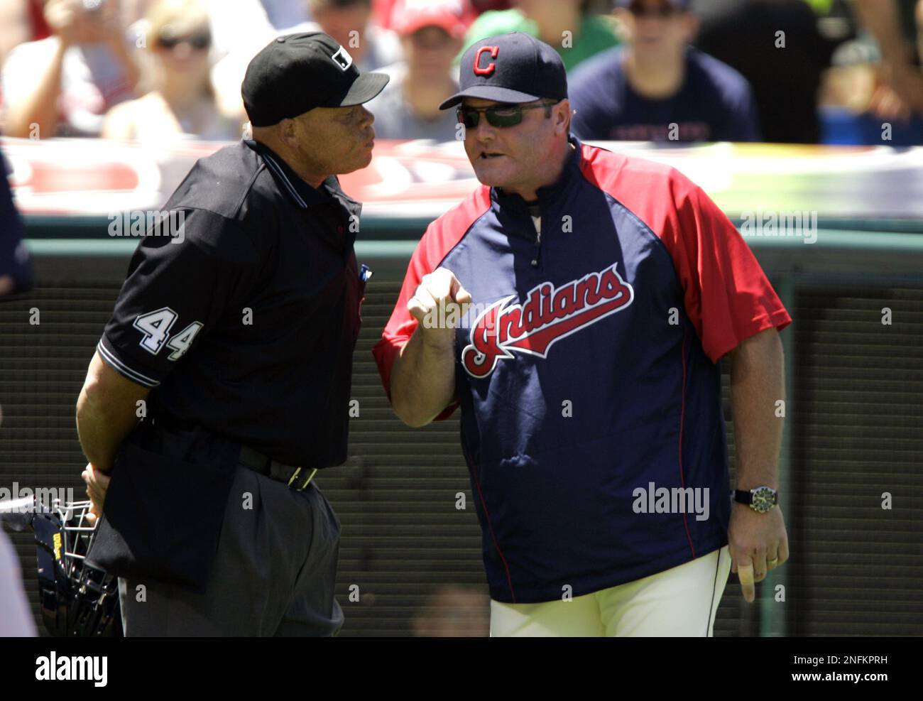 Cleveland Indians manager Eric Wedge, right, argues with home plate ...