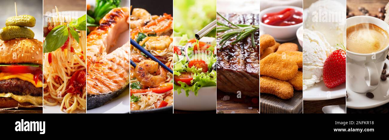 food collage of various meals and drinks Stock Photo - Alamy