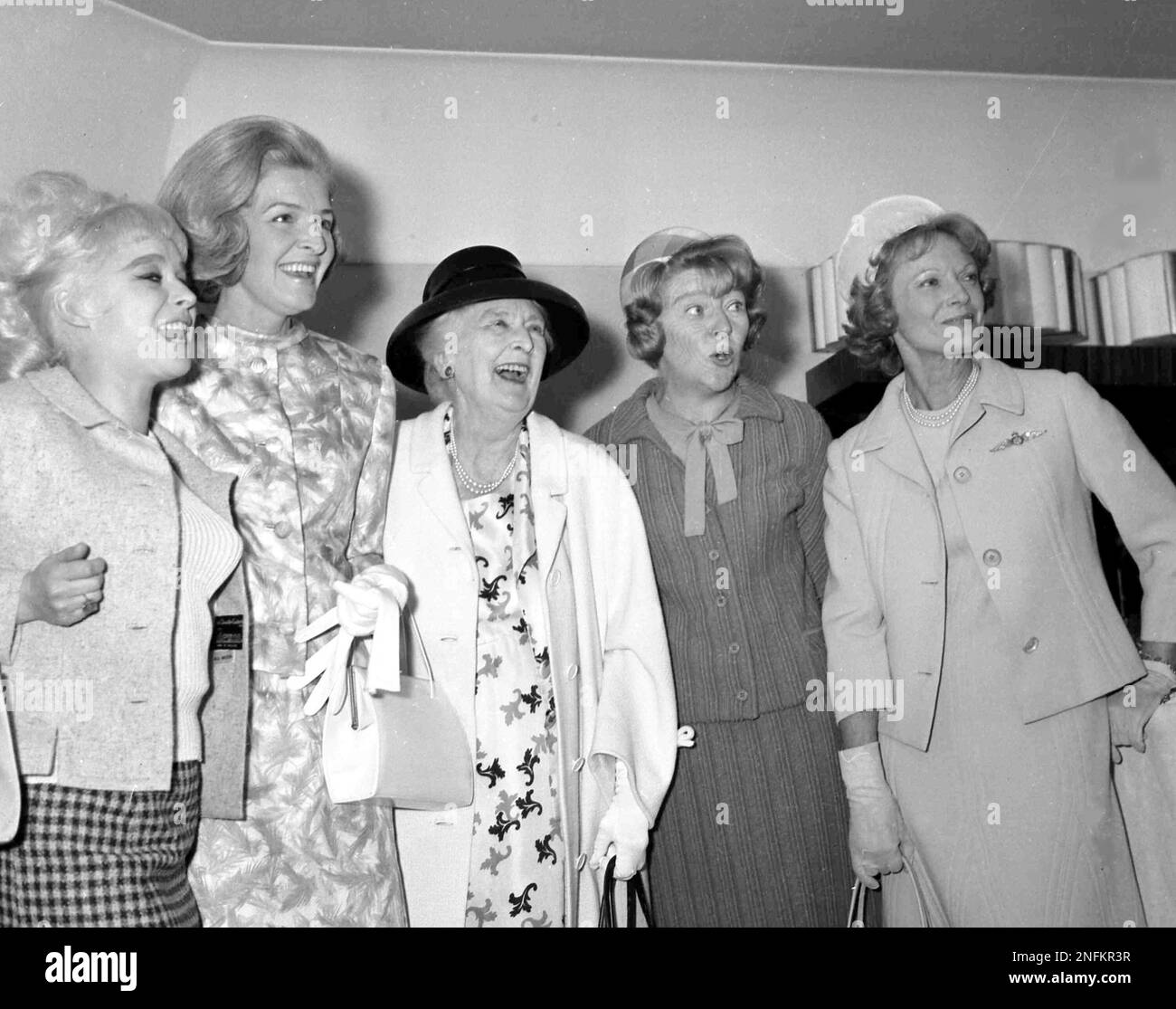 English aviator Sheila Scott, second left, with British actresses ...