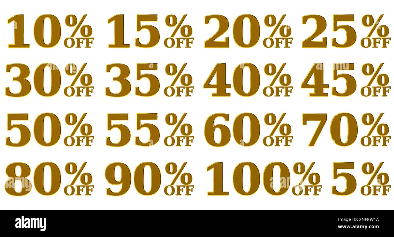 Collection of discounts with numbers and percent off isolated. Set of ...