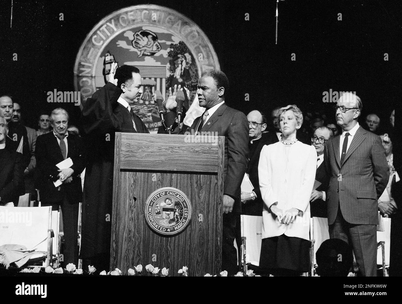 Harold Washington takes the oath of office becoming Chicago's 42nd ...