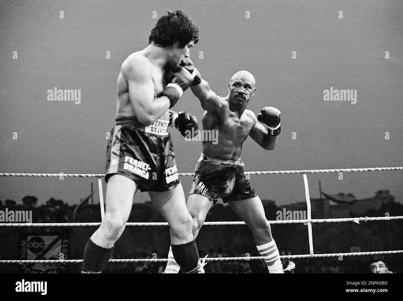 American boxer Marvin Hagler of Brockton, Mass., lands a right and has ...