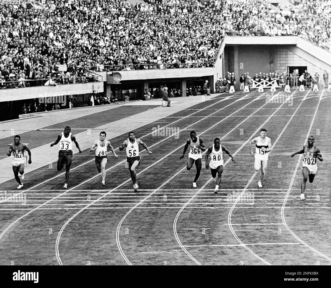 The finish of the 100 meter dash at the Tokyo Olympic Games Oct. 15 ...