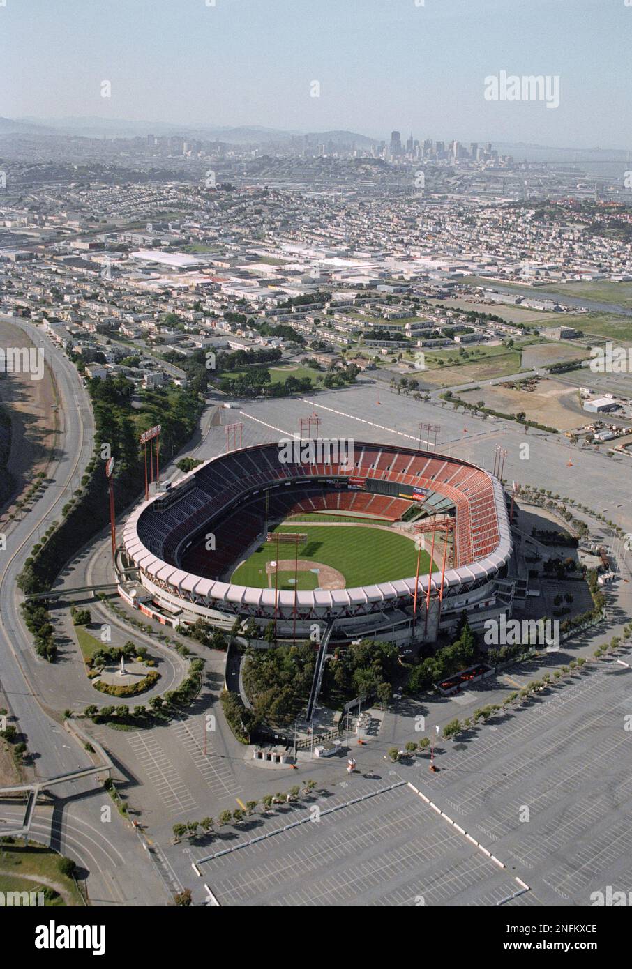 This is a 1991 aerial view of San Francisco's Candlestick Park with the ...