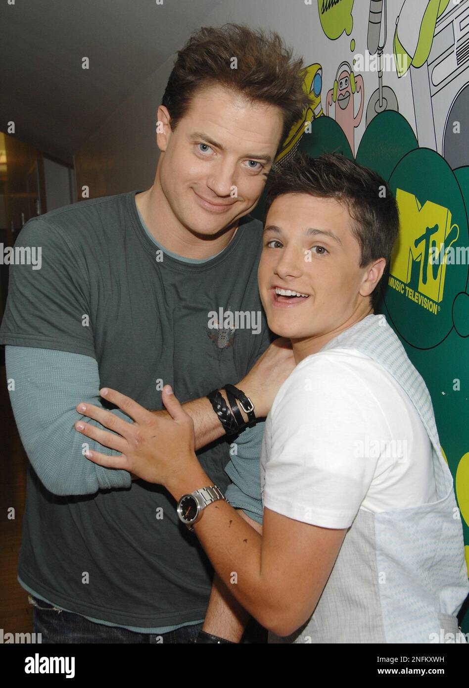 Actors Brendan Fraser, left, and Josh Hutcherson make an appearance on ...