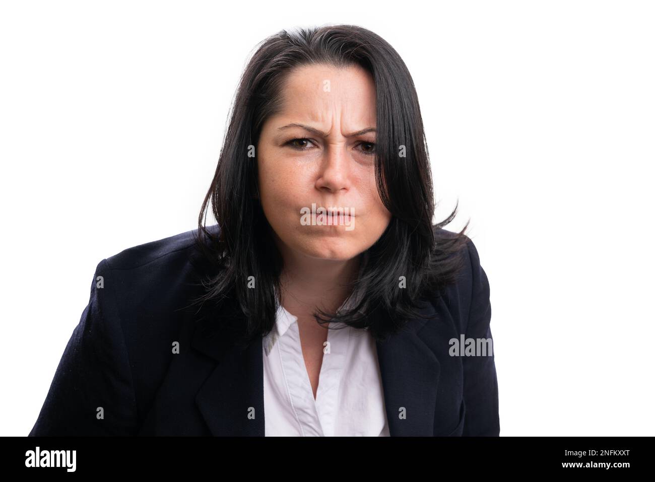 Close-up of female entrepreneur wearing smart formal office suit making ...