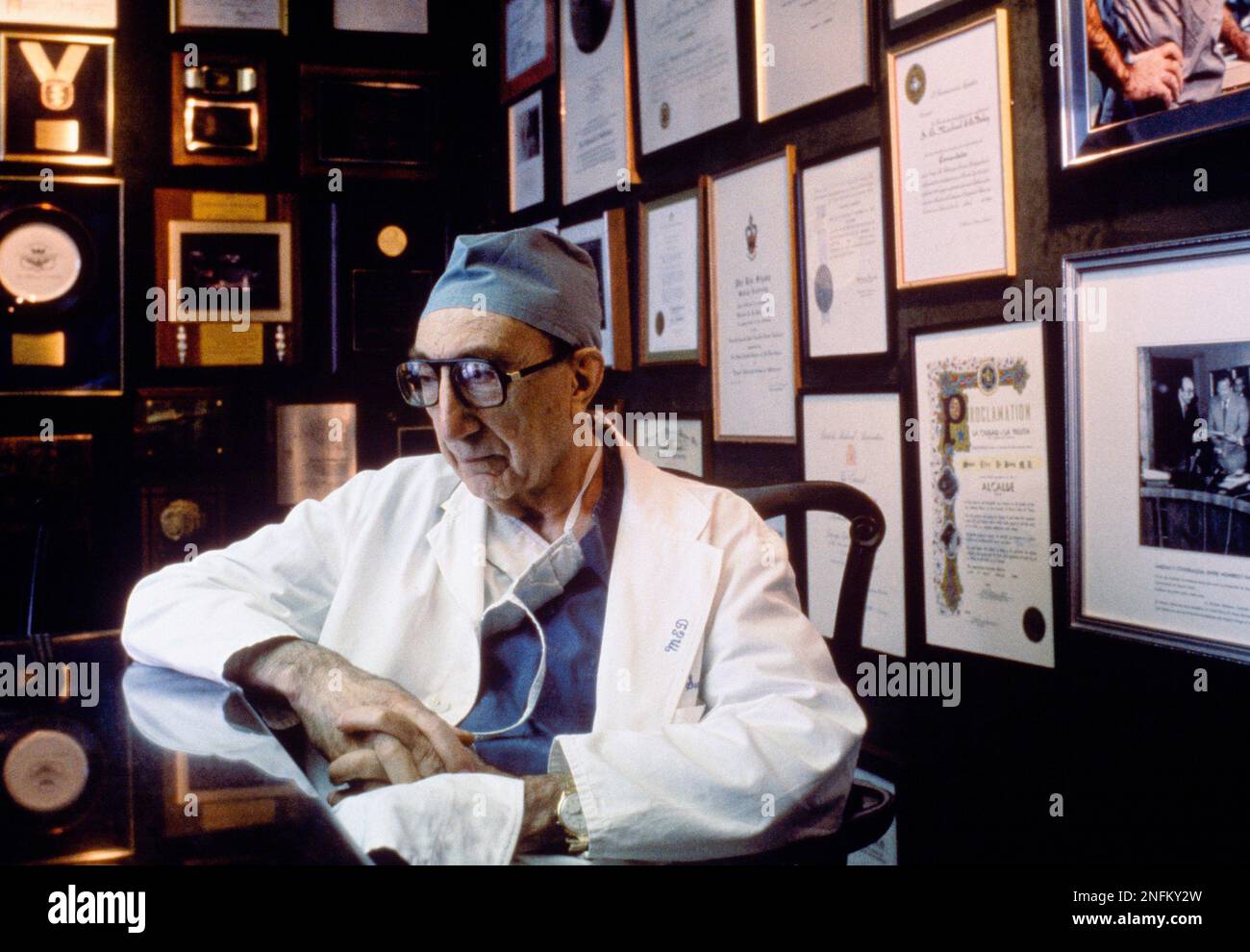 American heart surgeon Dr. Michael DeBakey during interview in his ...