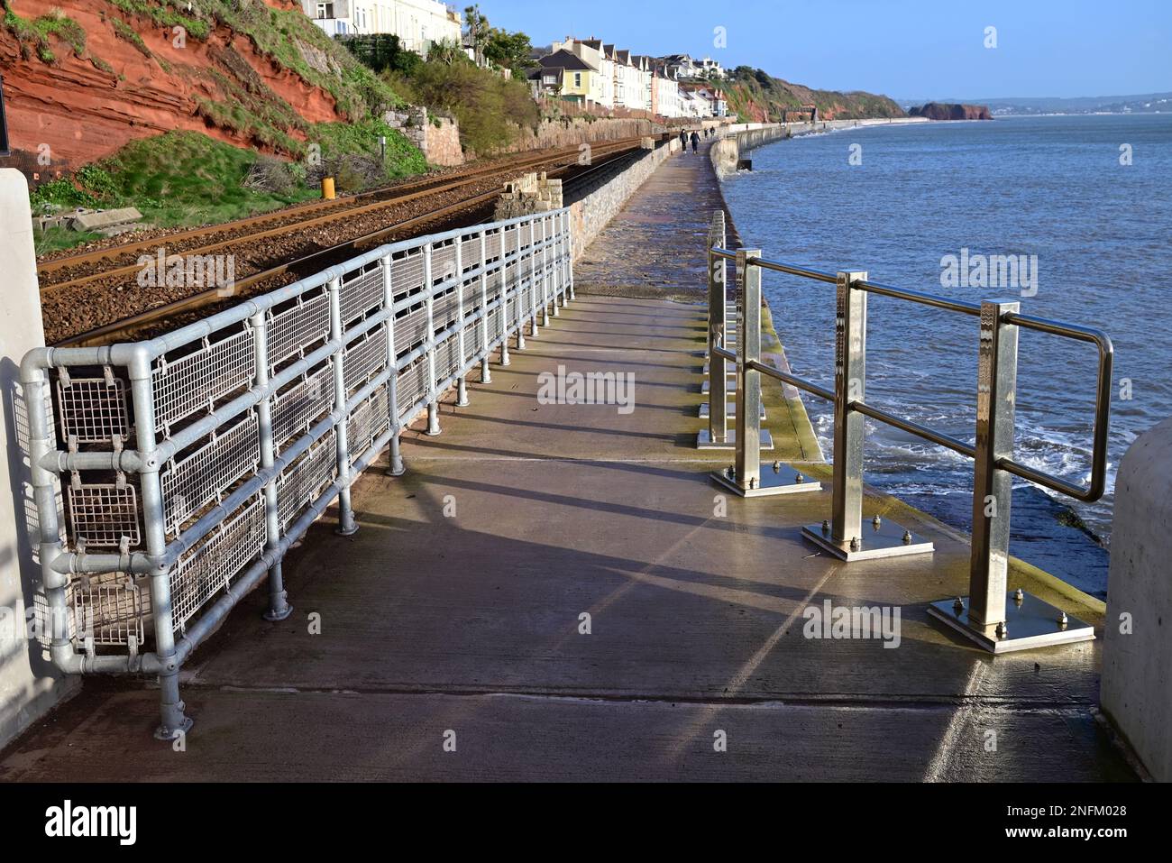 Newly installed railings along the seawall at Dawlish, South Devon ...