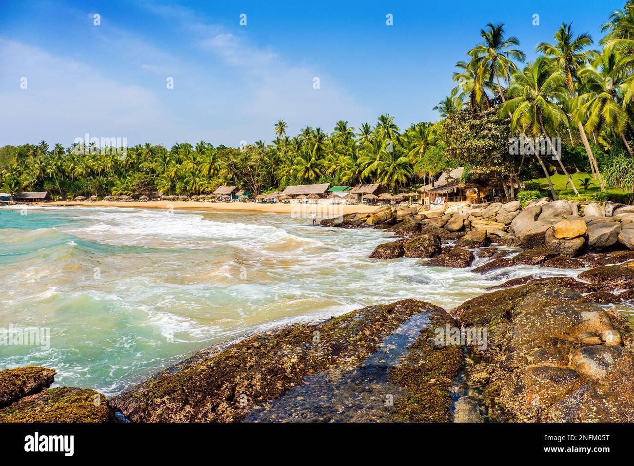 Tropical sandy beaches at Goyambokka near Tangalle on the south coast ...