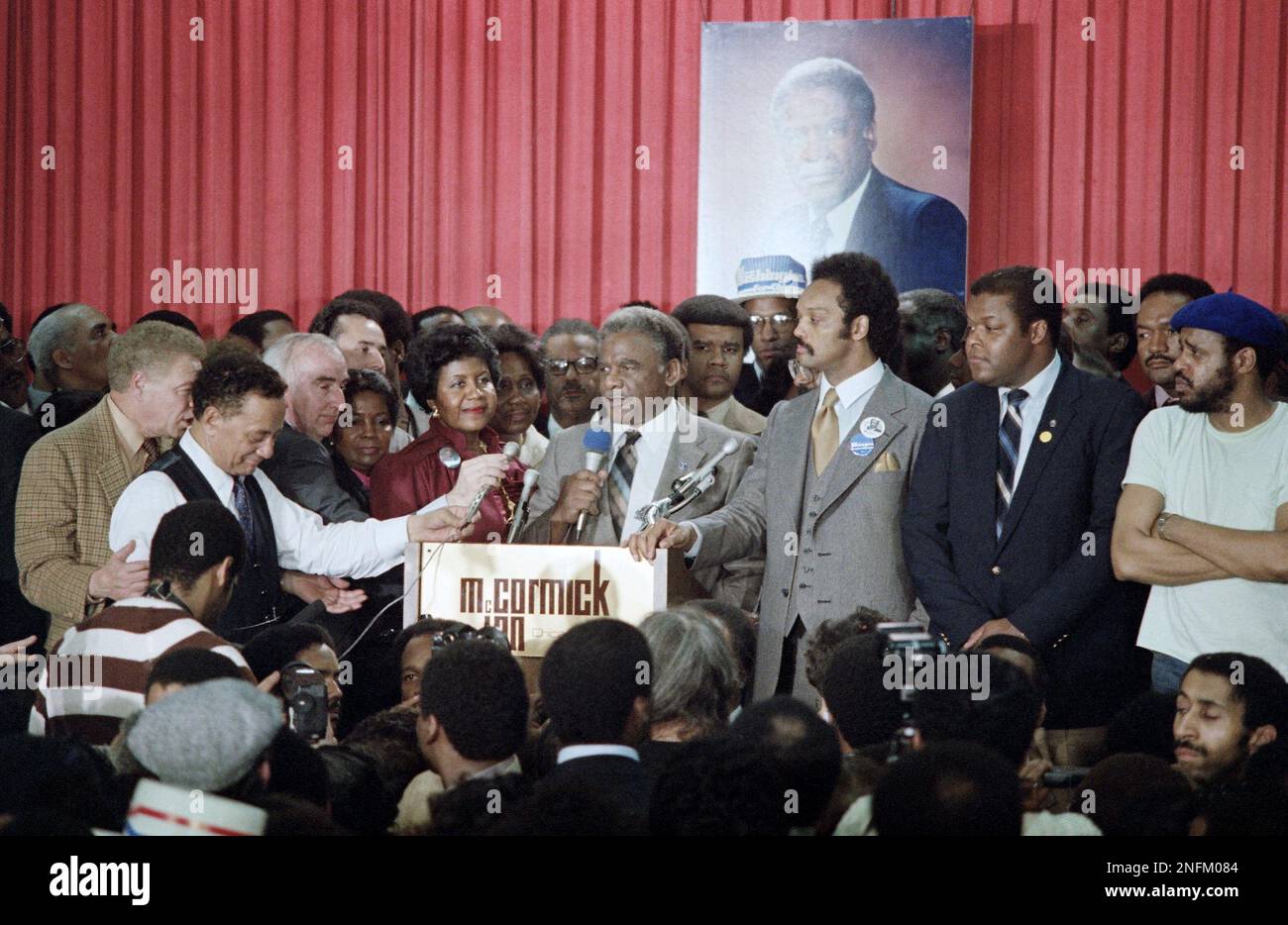 Harold Washington, the Democratic nominee for mayor of Chicago is shown ...