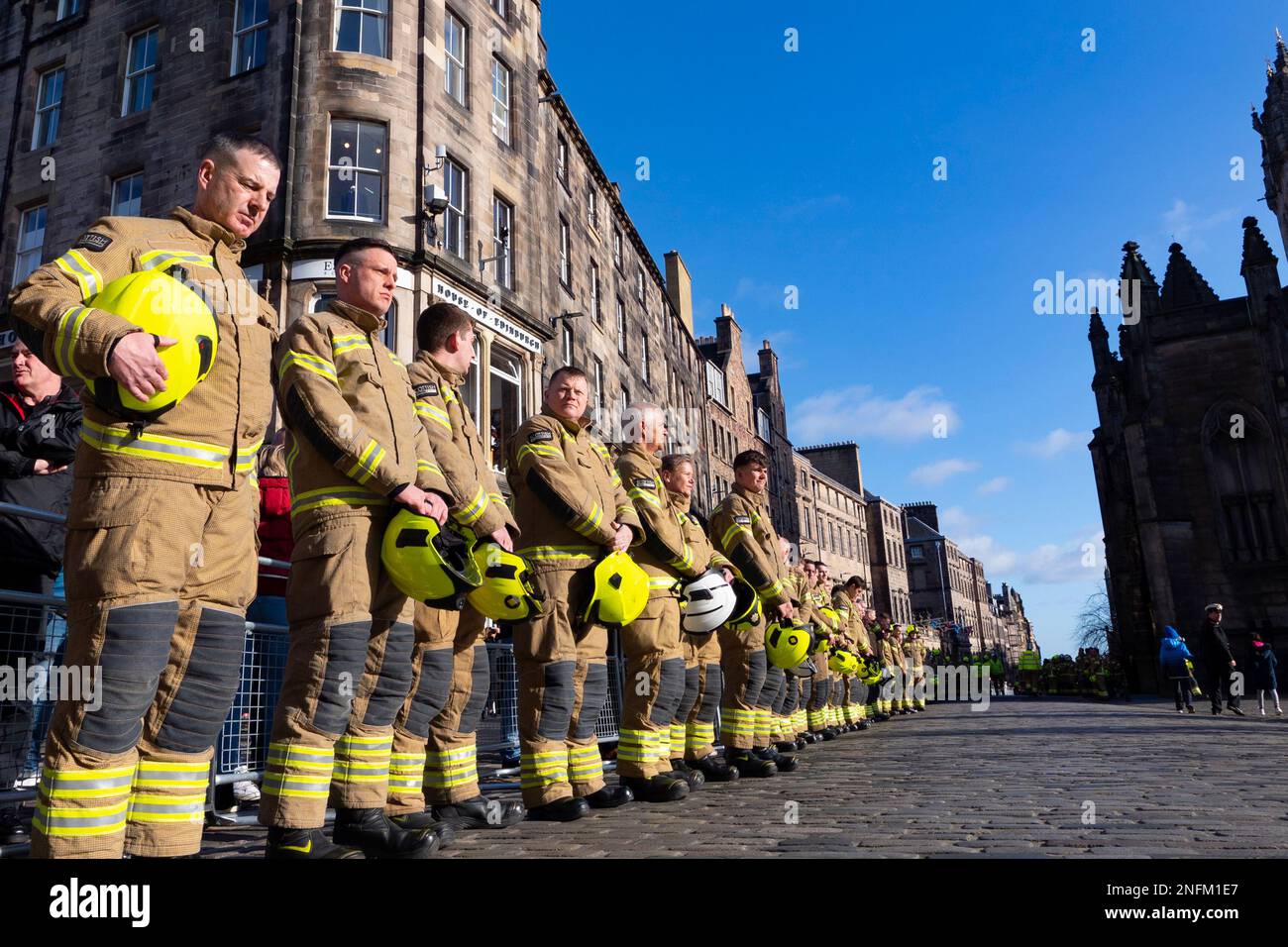 Edinburgh, Scotland, UK. 17 February 2023. Funeral of firefighter Barry ...