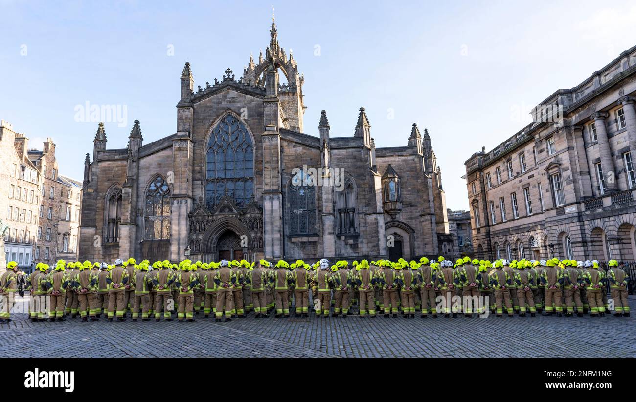 Edinburgh, Scotland, UK. 17 February 2023. Funeral of firefighter Barry ...