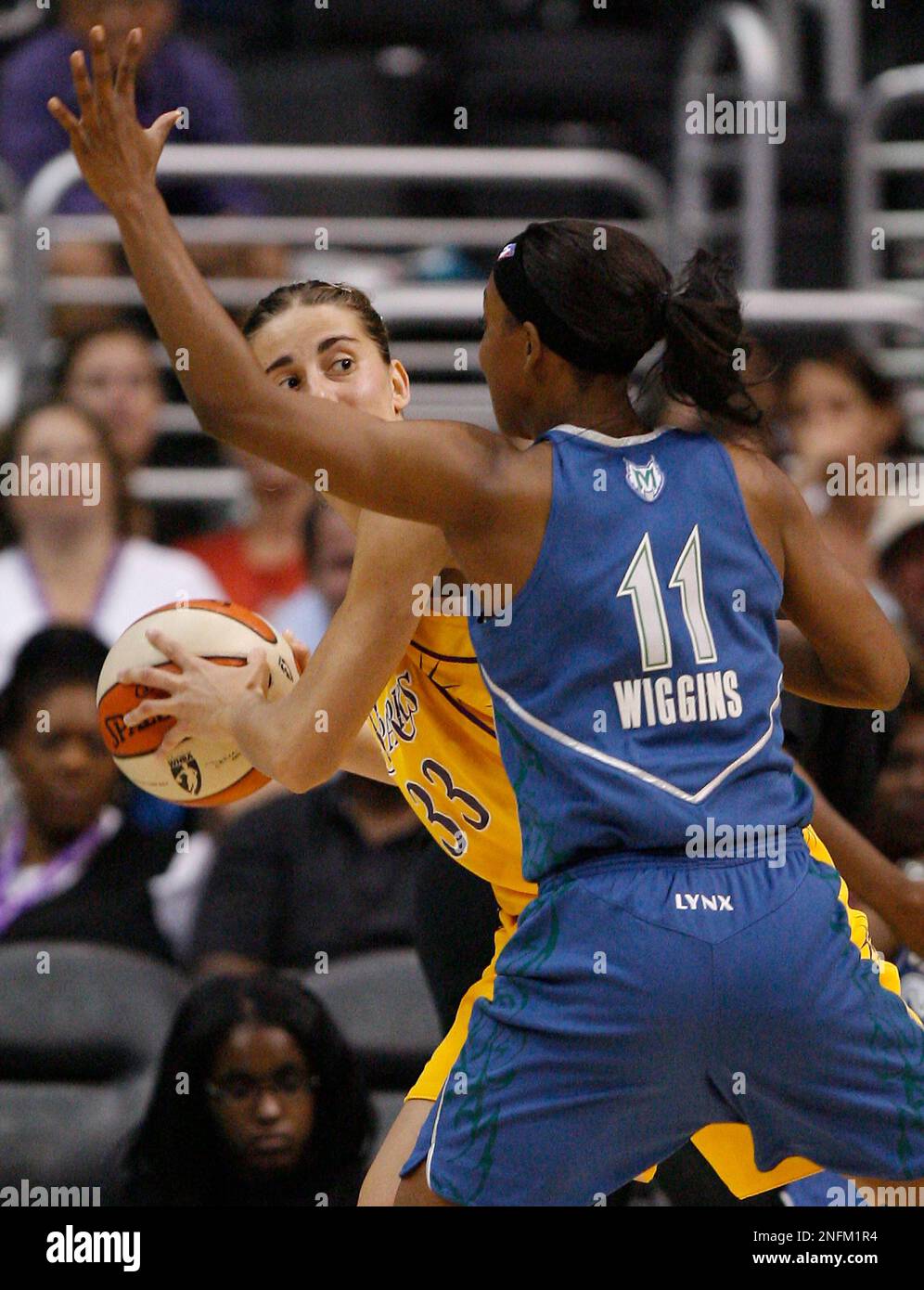 Los Angeles Sparks' Raffaella Masciadri (33) of Italy is guarded by ...