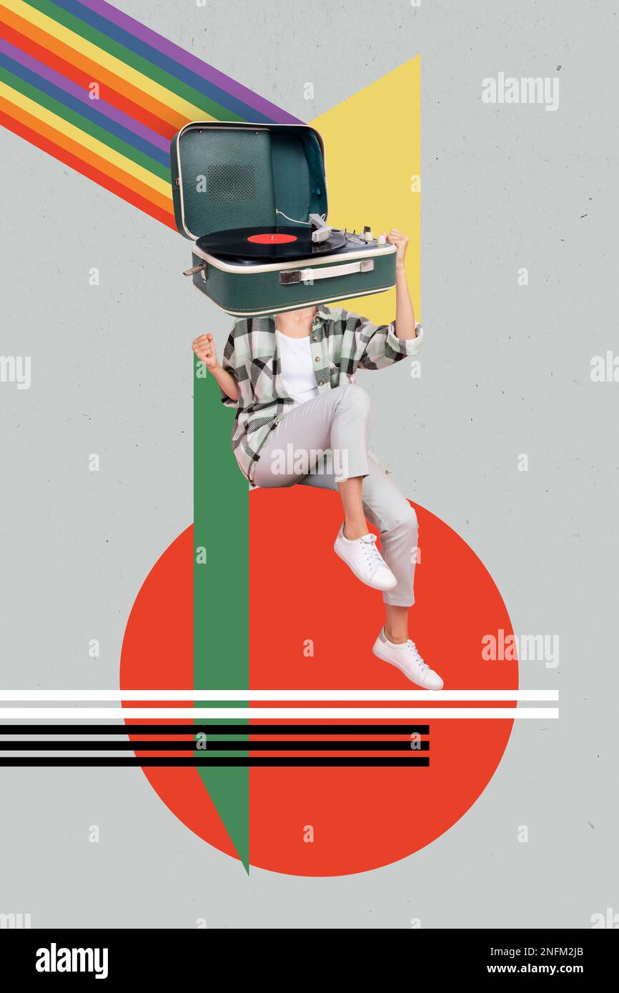Composite photo collage of young headless student girl absurd ...
