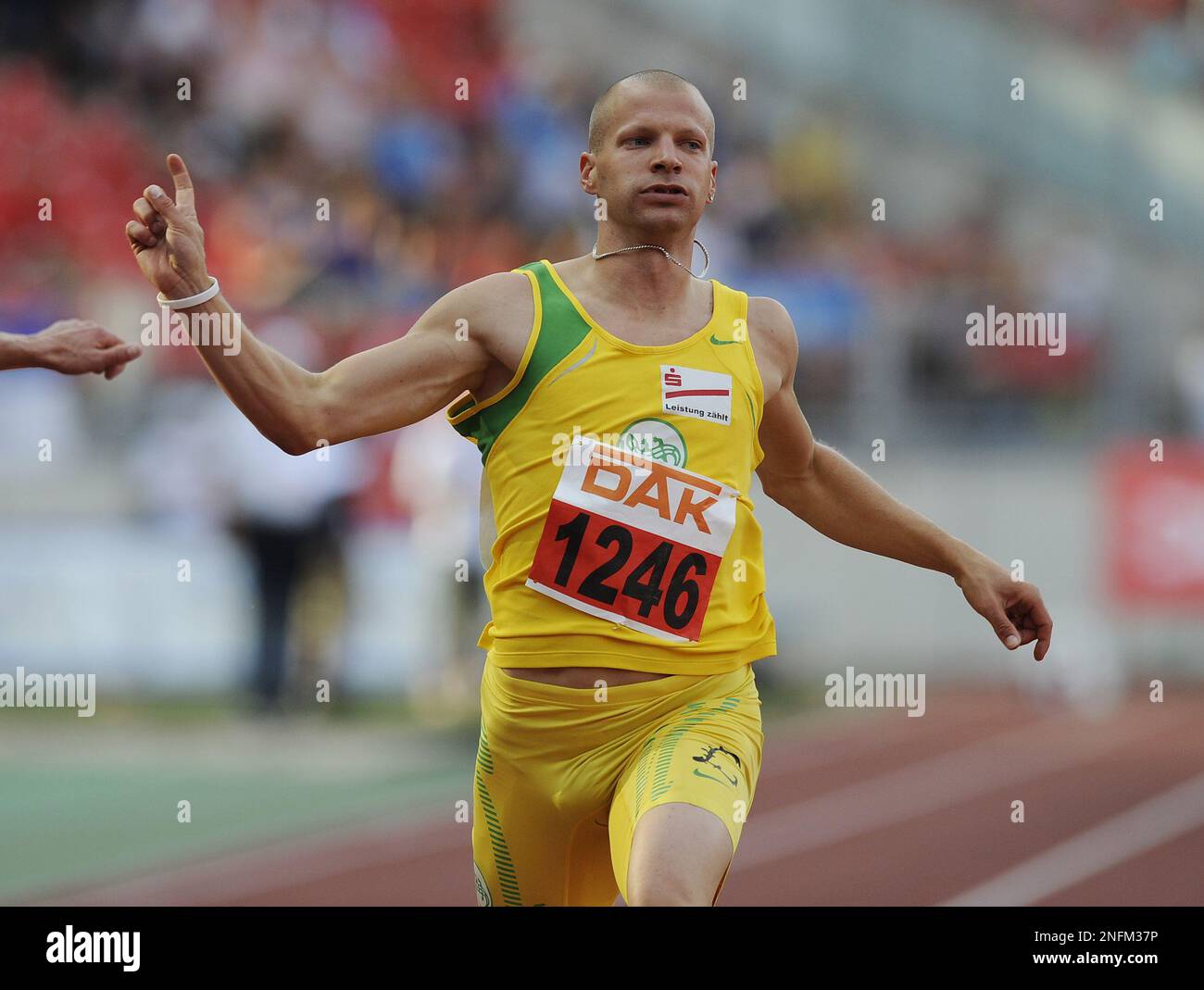 Germany's Tobias Unger celebrates after he won the men's 100 meters ...