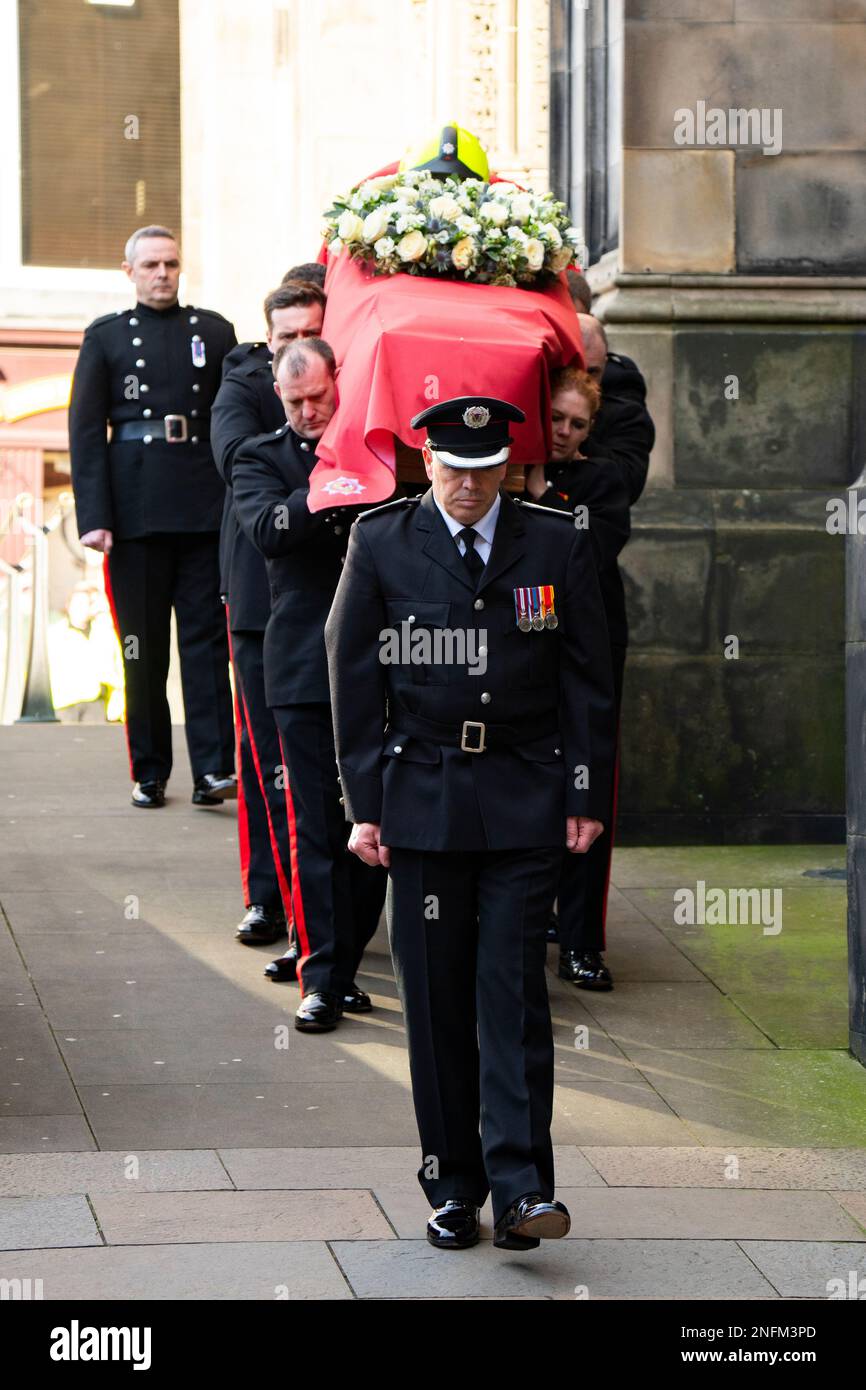 Edinburgh, Scotland, UK. 17 February 2023. Funeral of firefighter Barry ...