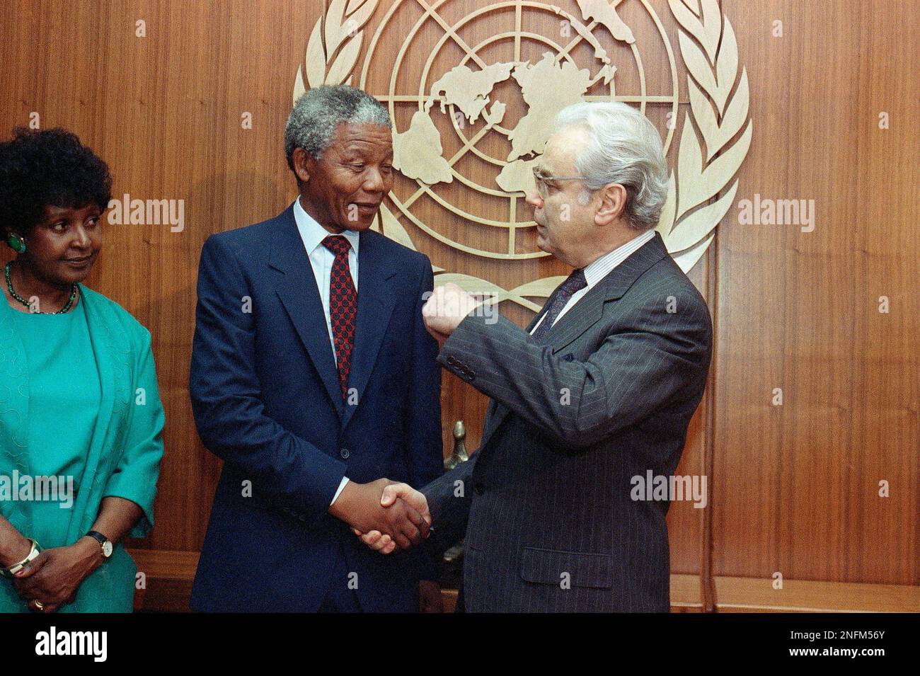 United Nations Secretary General Javier Perez de Cuellar greets Nelson ...