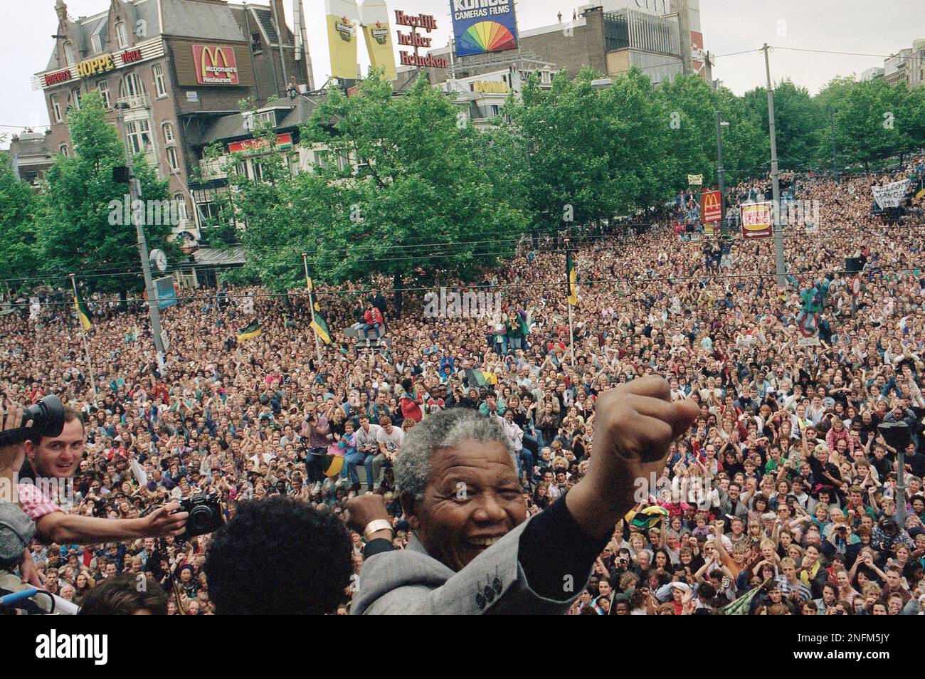 South African leader of the ANC Nelson Mandela raises his fist after ...